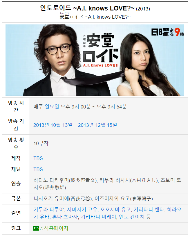 (종동 일드)안도로이드 - AI knows LOVE 전편 모음(완결)- 기무라 타쿠야, 시바사키 코우 주연 csj3839 저장 - 파일썬