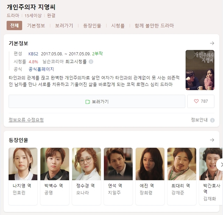 개인주의자 지영씨 (KBS2 2017.05.08. 2부작) 저장 - 파일썬